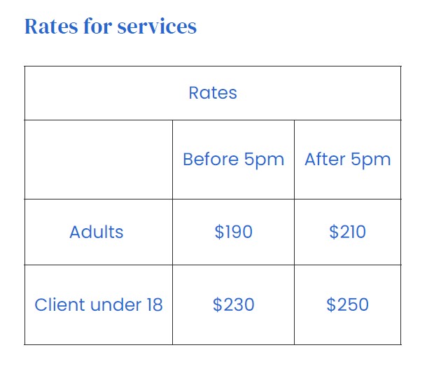 Rates – BRAVERY THERAPY
